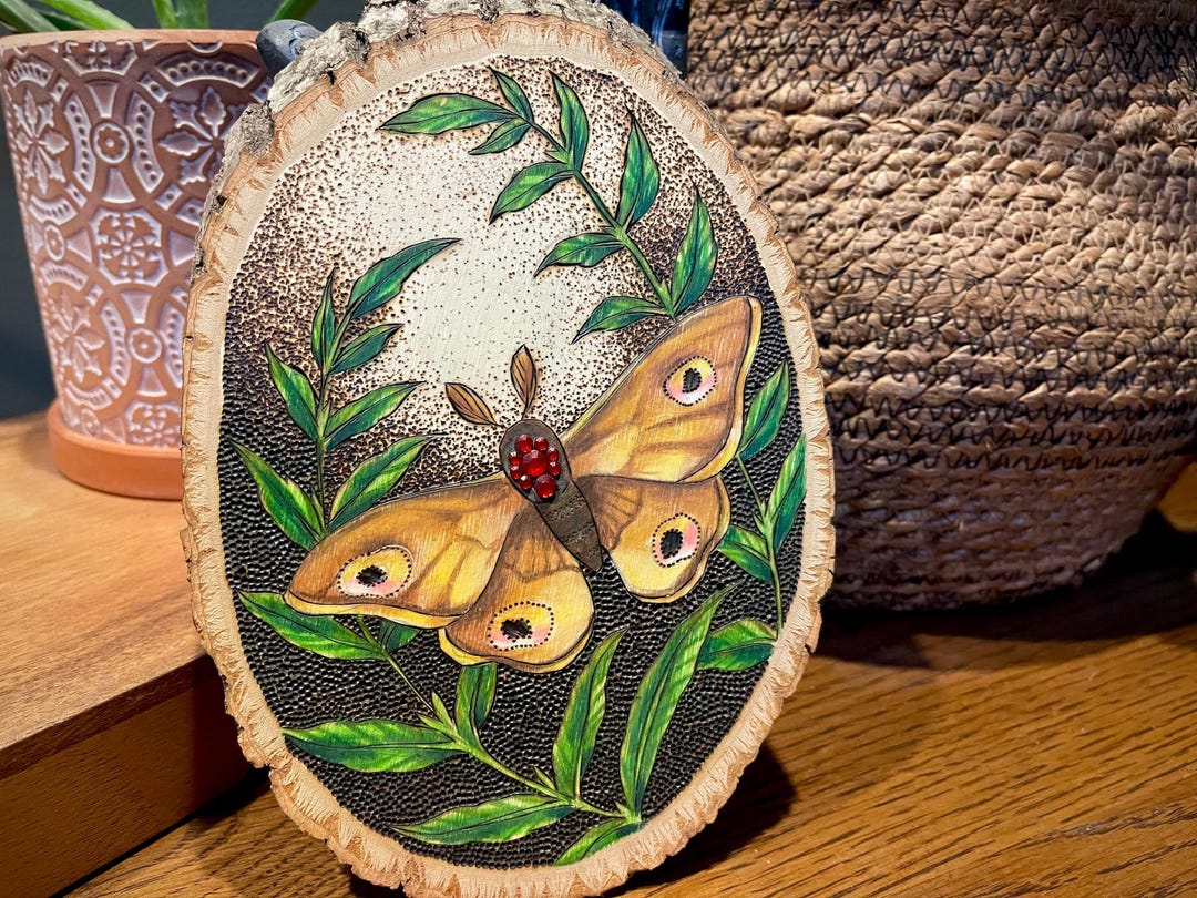 Moth and Fern Wood Burning Wall Art, Pyrography Decor, Dark Academia ...