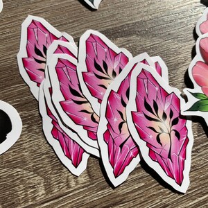 Magical Pink Crystal Sticker | Mystic Gem With Black Plant | Floral ...