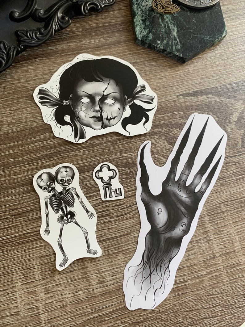 Dark Style Aesthetic Sticker Pack | Witch Hand/skeleton/key/broken Doll ...