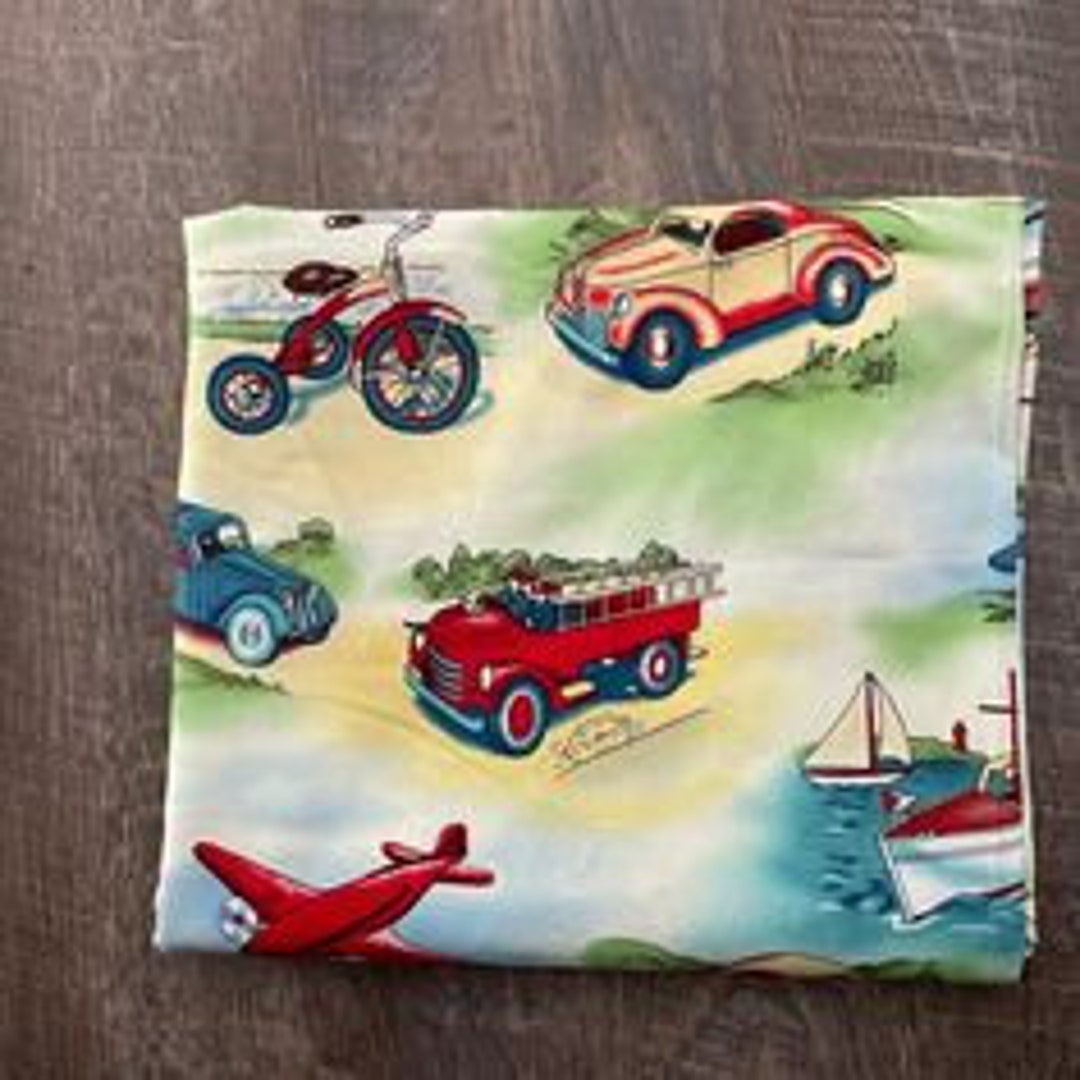 Transit 1/2 Yard Michael Miller Fabrics C-2185 Planes Boat Train Car ...