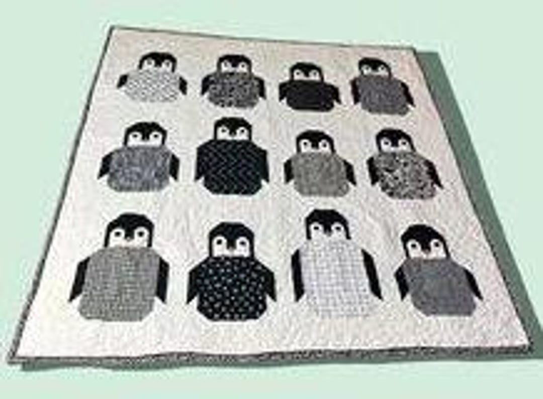 Elizabeth Hartman Penguin Party Black Pink White Quilt Blanket Decor 48 ...