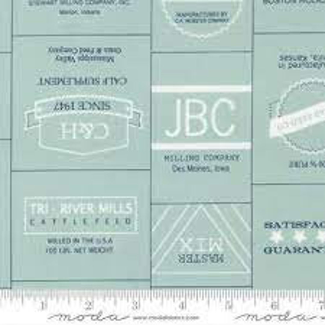 Feed Company 1/2 Yard Aqua Labels Sweetwater - Rare! OOP - Moda Fabrics ...
