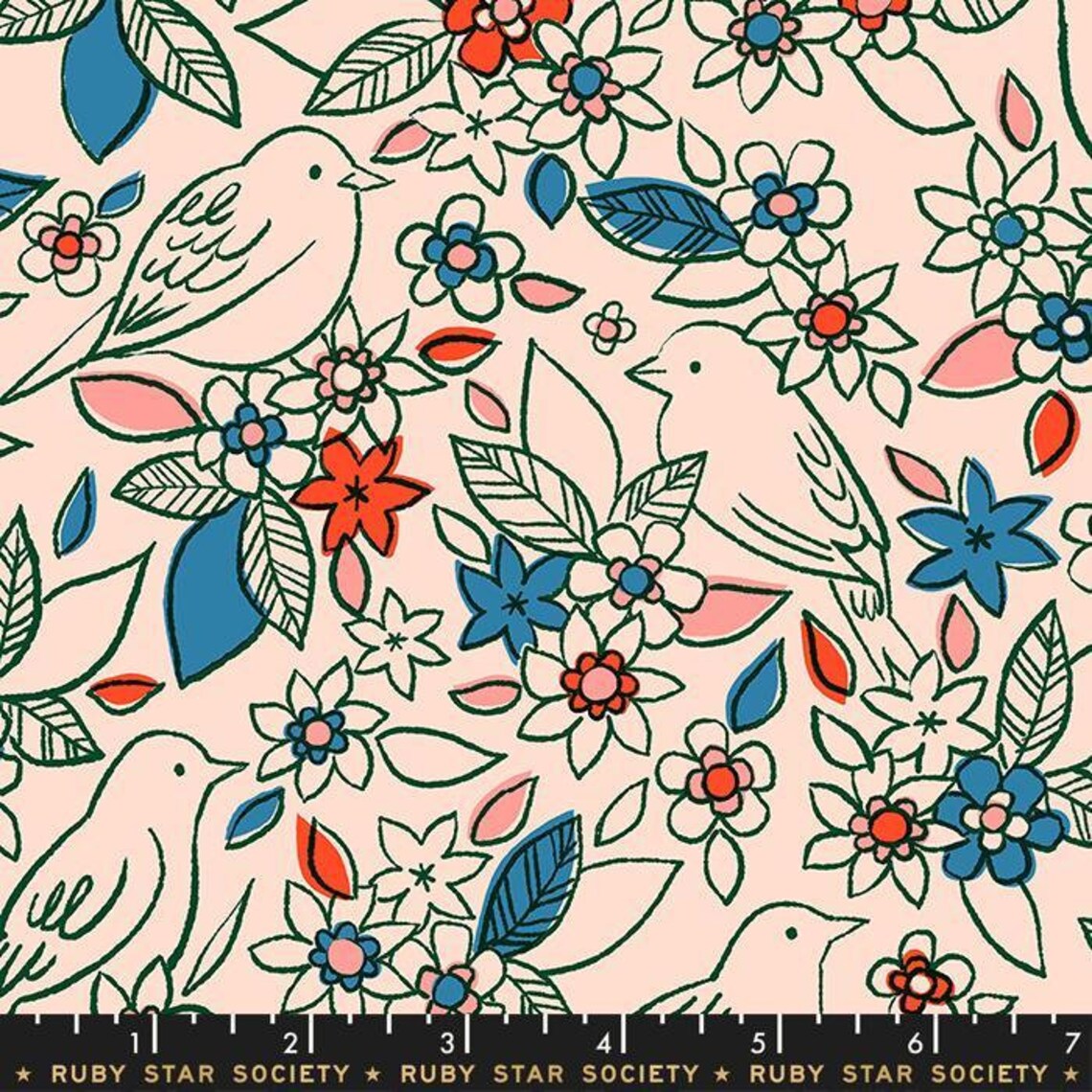 Aviary 1/2 Yard Botanical Pale Peach - Bird - Ruby Star Society - Moda ...