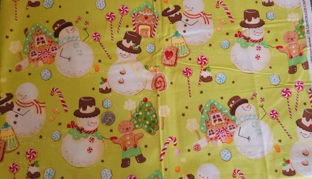 Candyland Snowmen One Yard Alexander Henry 2012 Cotton Fabric Christmas ...