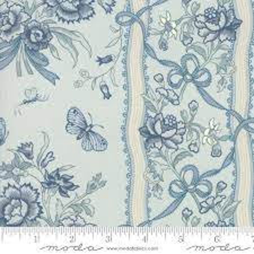 Le Beau Papillon Continuous 1/2 YARD Tonal Blue French General Moda Out ...