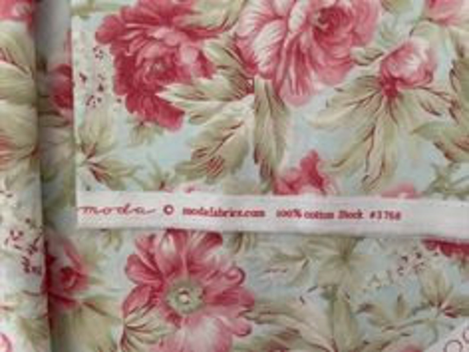 3 Sisters Seaside Rose 1/2 Yard Seagrass Blue 3768 Moda Out of Print ...