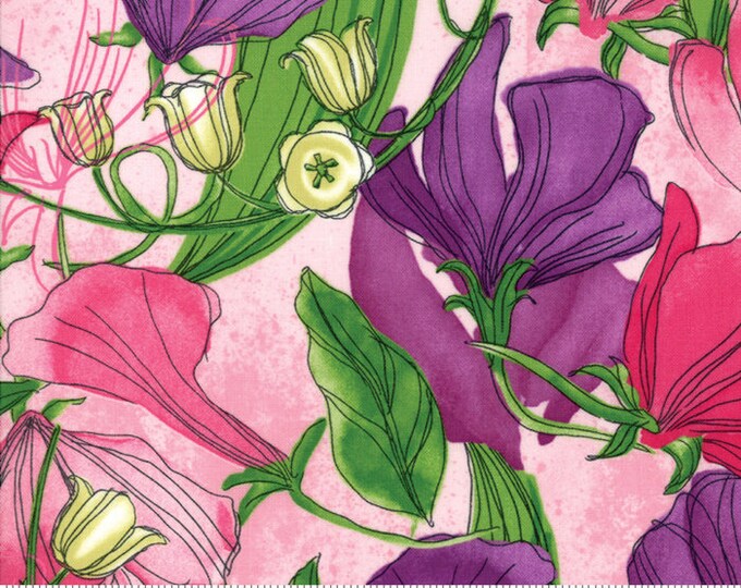 By the 1/2 Yard Sweet Pea and Lily Robin Pickens Floral Sweet Peas-pink ...