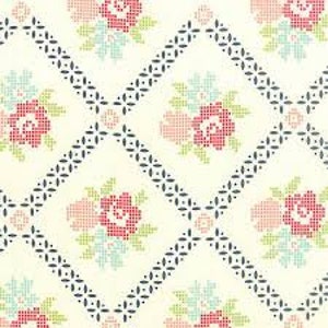 Vintage Picnic 1/2 Yard Mayberry Mum in Cream/navy - Bonnie & Camille ...
