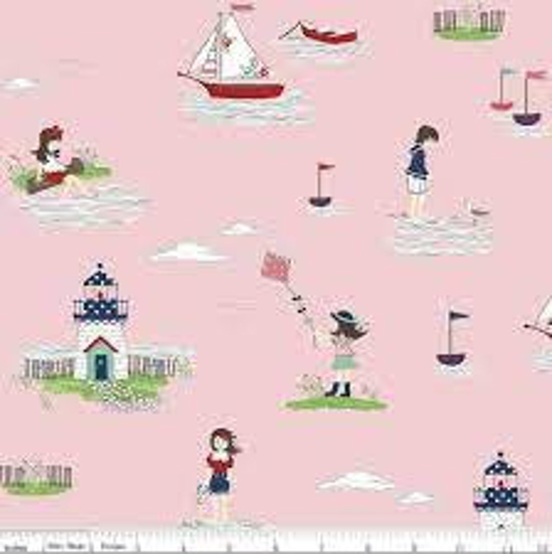 Seaside 1/2 Yard Boats - Pink - Tasha Noel - Riley Blake Designs ...
