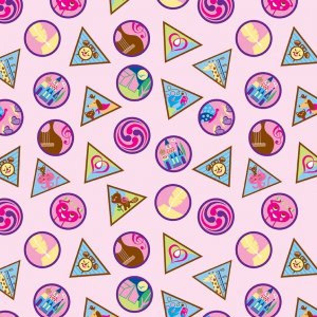 Girl Scouts Pink Badges C6771 Continuous HALF Yard Riley Blake 100% ...