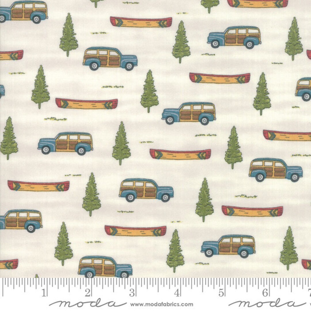 By the 1/2 Yard Explore Deb Strain Canoes on Cream Moda 100% Cotton ...