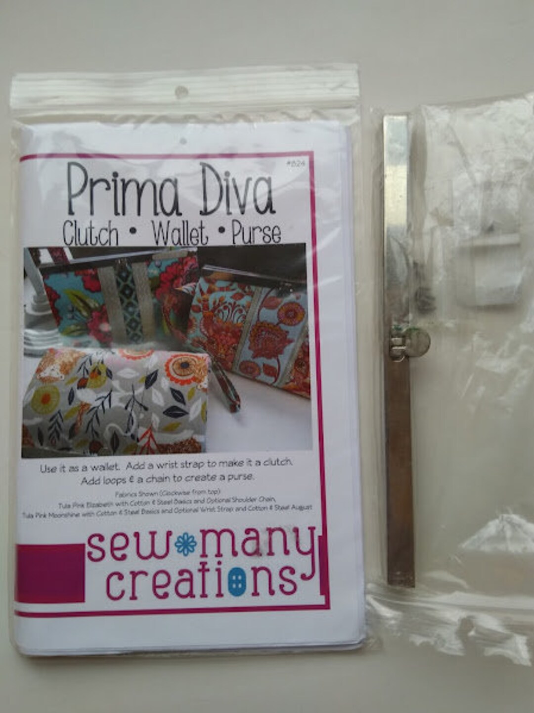 Prima Diva Clutch Wallet Pattern and 7.5" Silver Frame Sew Many ...