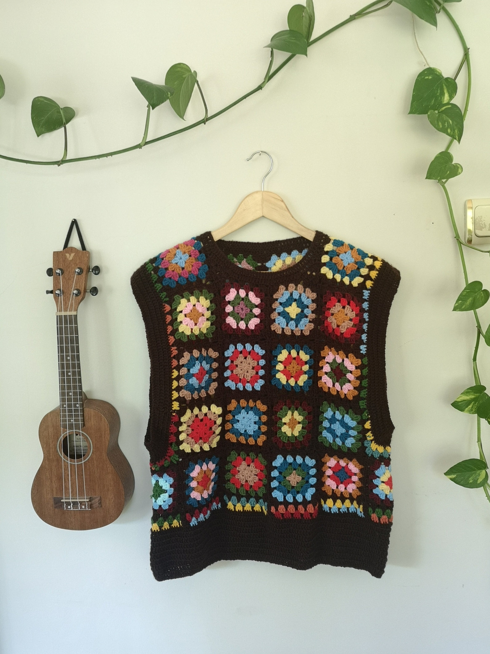 Knitting Granny Square Patchwork Unisex Vest, Hand Knit Crochet ...