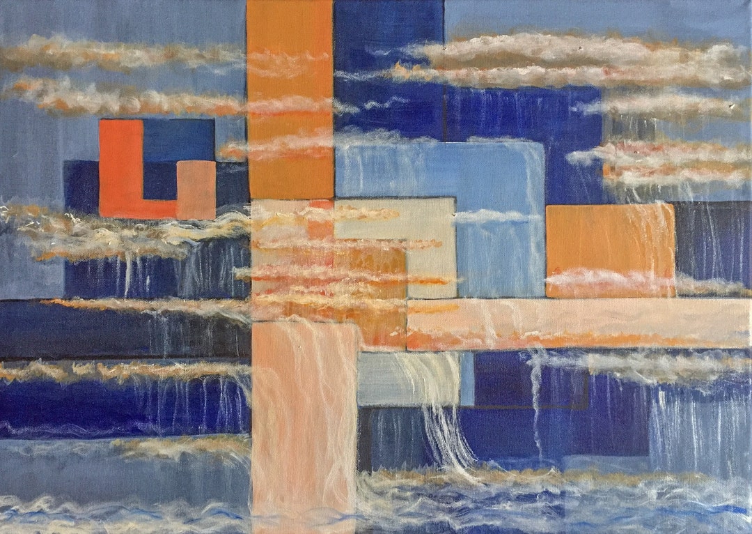 Geometric Cubical City Abstract Painting, Abstract Geometric City ...