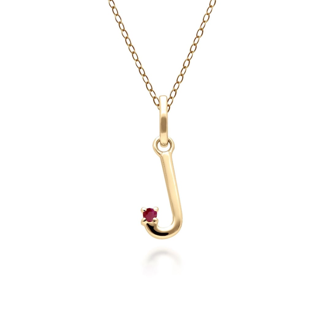 Initial J Ruby Letter Necklace in 9ct Yellow Gold - Etsy