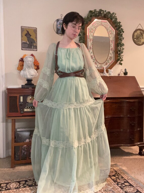 Vintage 60s Pastel Green Fairycore Prairie Maxi Dress - Gem