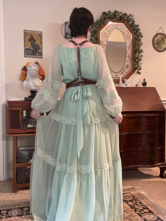 Vintage 60s Pastel Green Fairycore Prairie Maxi Dress - Gem