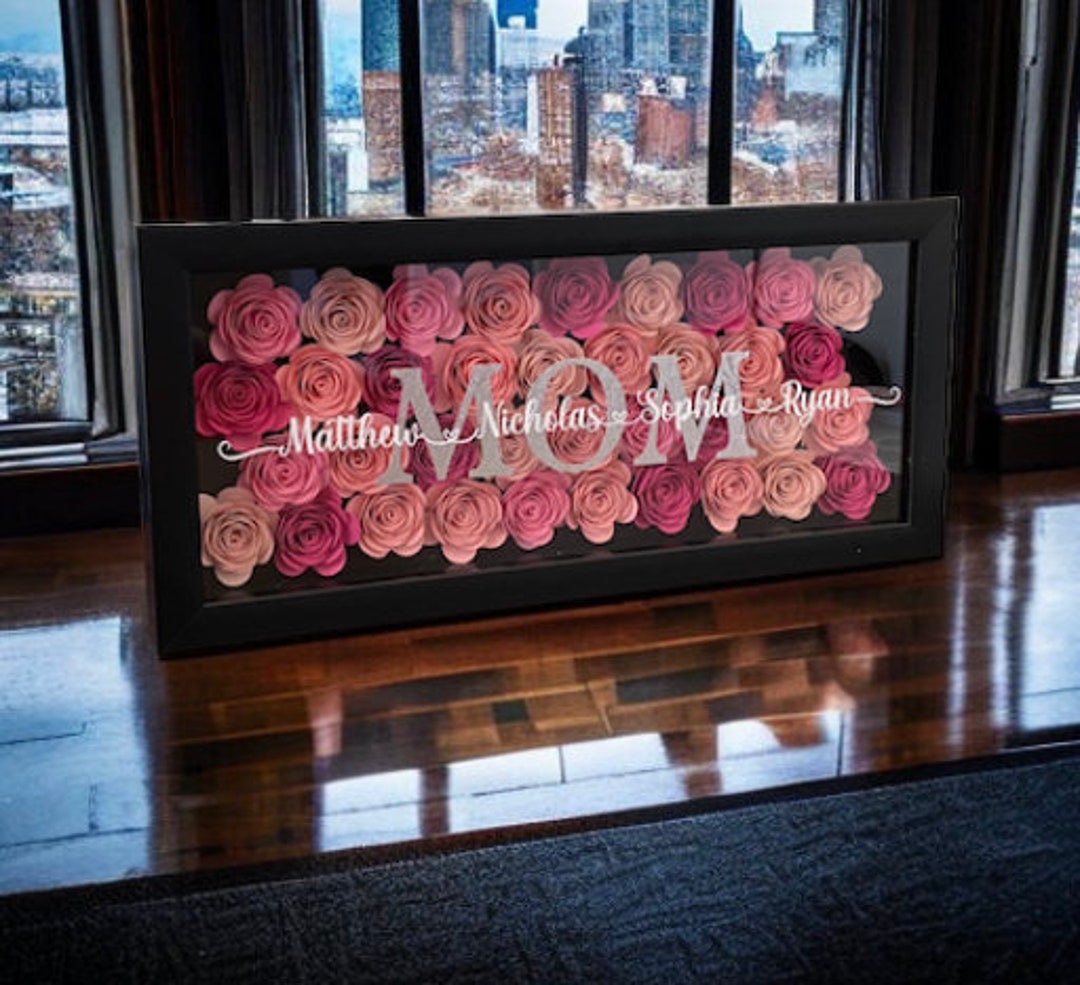 Mother's Day Floral Shadow Box Gift, Mom Christmas Gift, Paper Rose ...