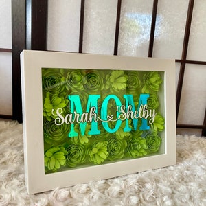 Personalized Mom Floral Shadow Box, Paper Flower Rose White 7x5 Shadow ...