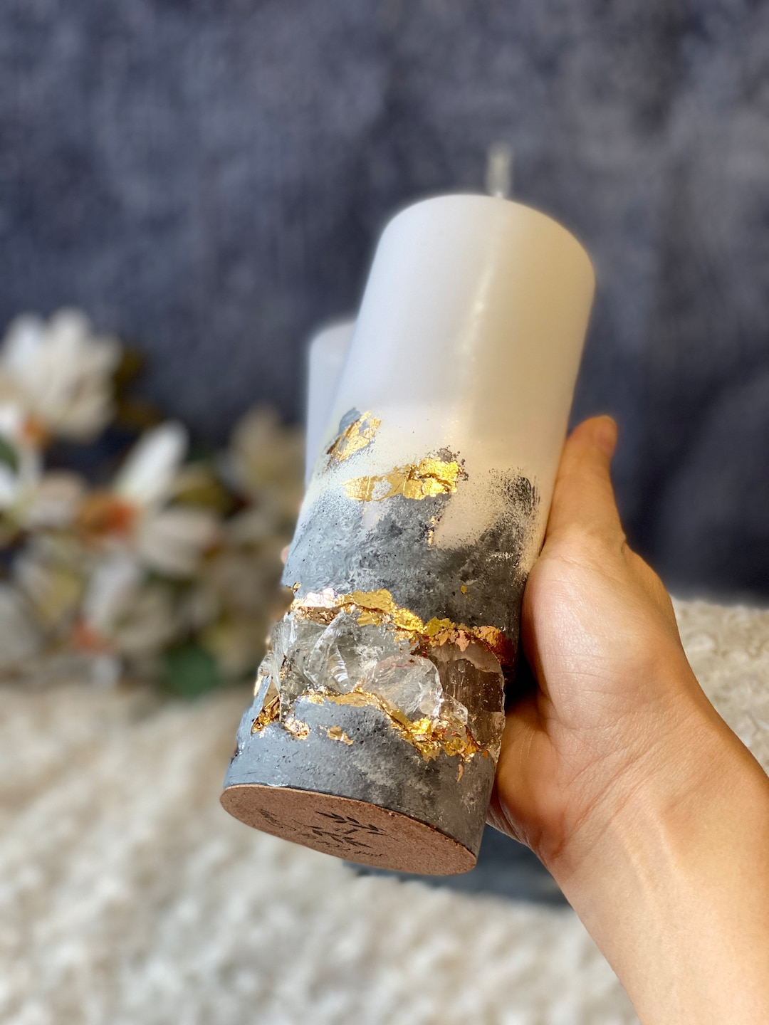 Luxury Concrete Crystal Candles With Matching Tray, Handmade Concrete ...