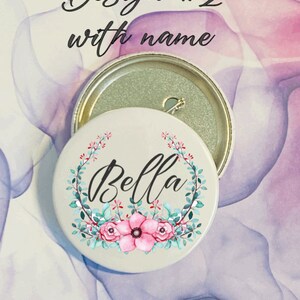 Personalized Initial Back Pin Button, Initial Badge, Floral Pin With ...