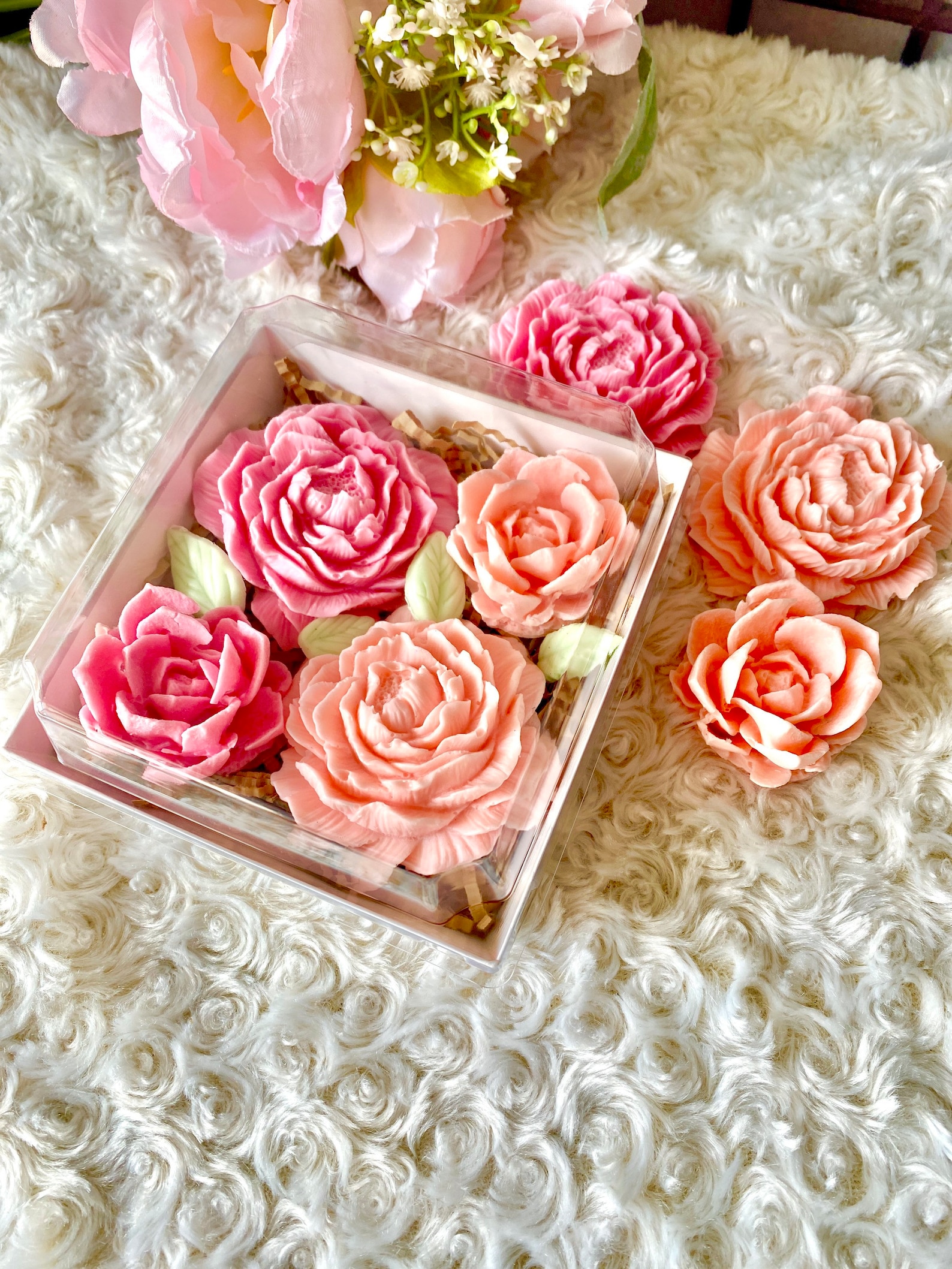 Set of 4 Flower Soaps Gift Box, Mother's Day Peony Soap Gift, Bathroom ...
