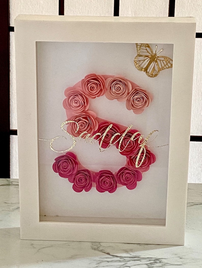 Personalized Paper Flower Initial With Name Shadow Box. Rolled - Etsy