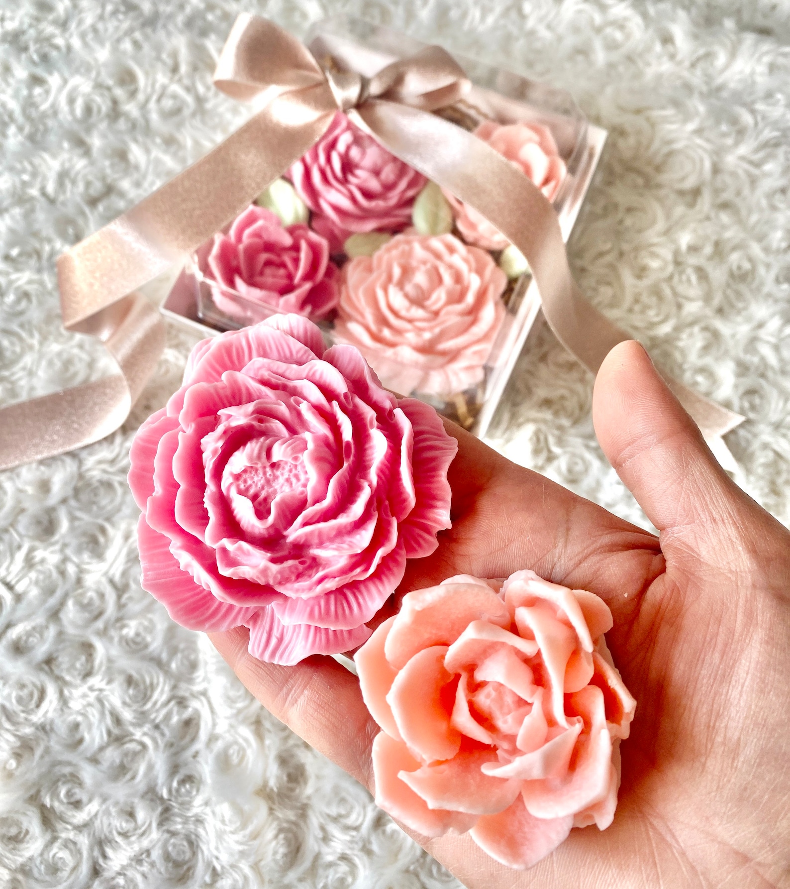 Set of 4 Flower Soaps Gift Box, Mother's Day Peony Soap Gift, Bathroom ...