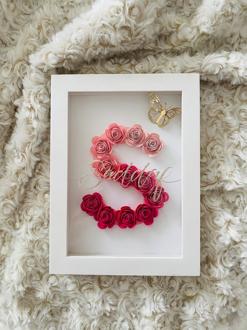 Personalized Paper Flower Initial With Name Shadow Box. Rolled - Etsy