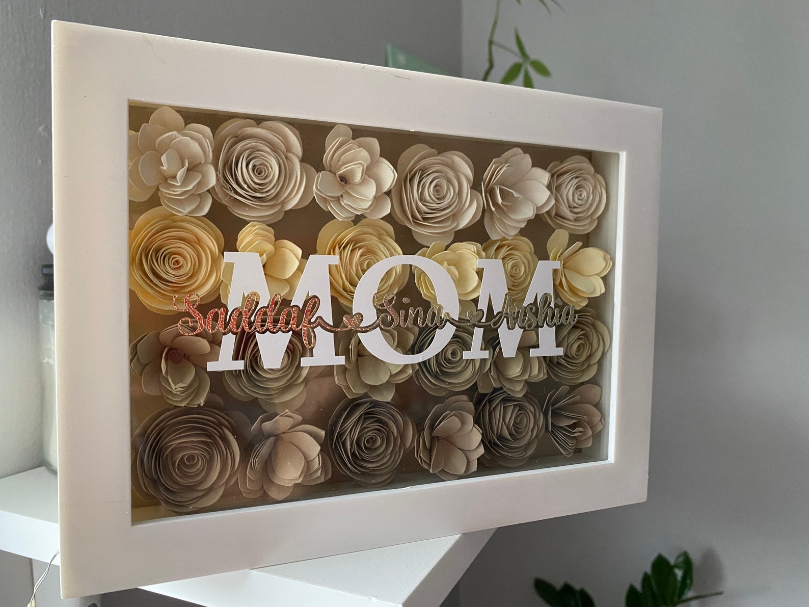 Personalized Mom Floral Shadow Box Paper Flower Rose White - Etsy