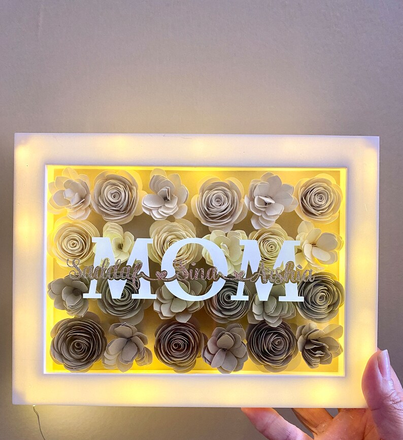 Personalized Mom Floral Shadow Box Paper Flower Rose White - Etsy