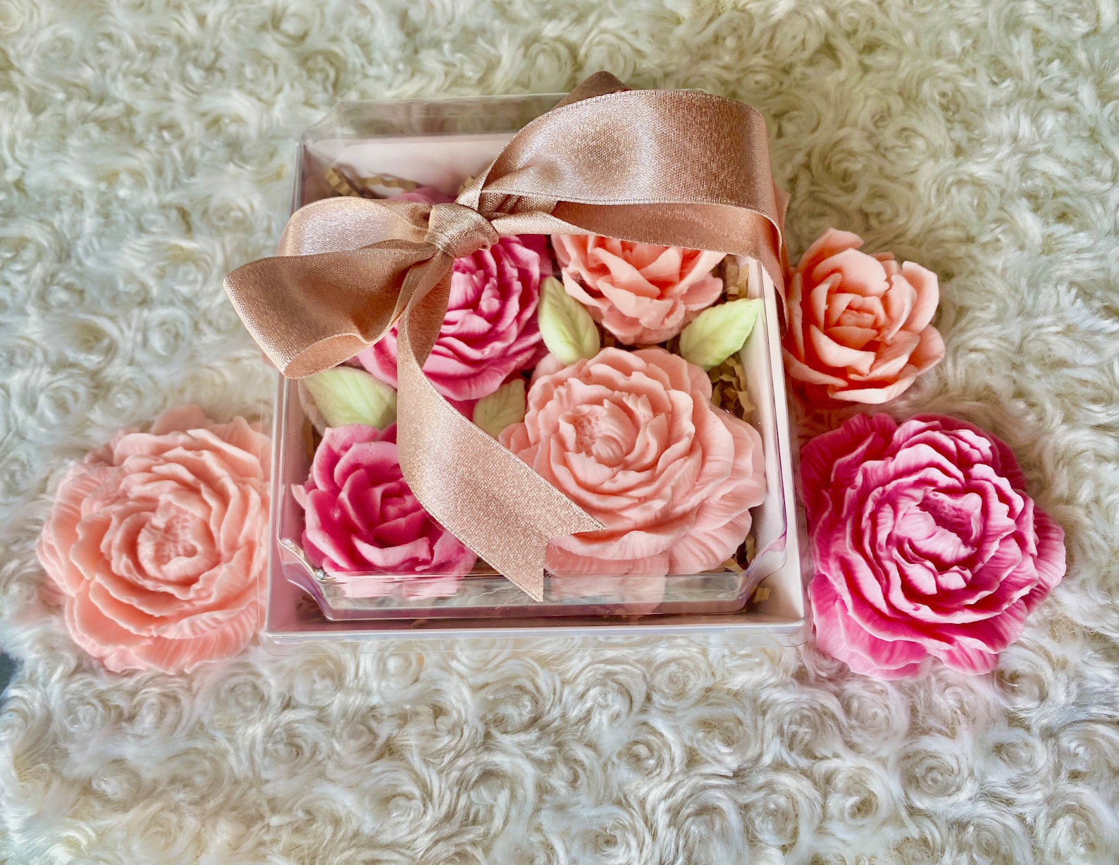 Set of 4 Flower Soaps Gift Box, Mother's Day Peony Soap Gift, Bathroom ...