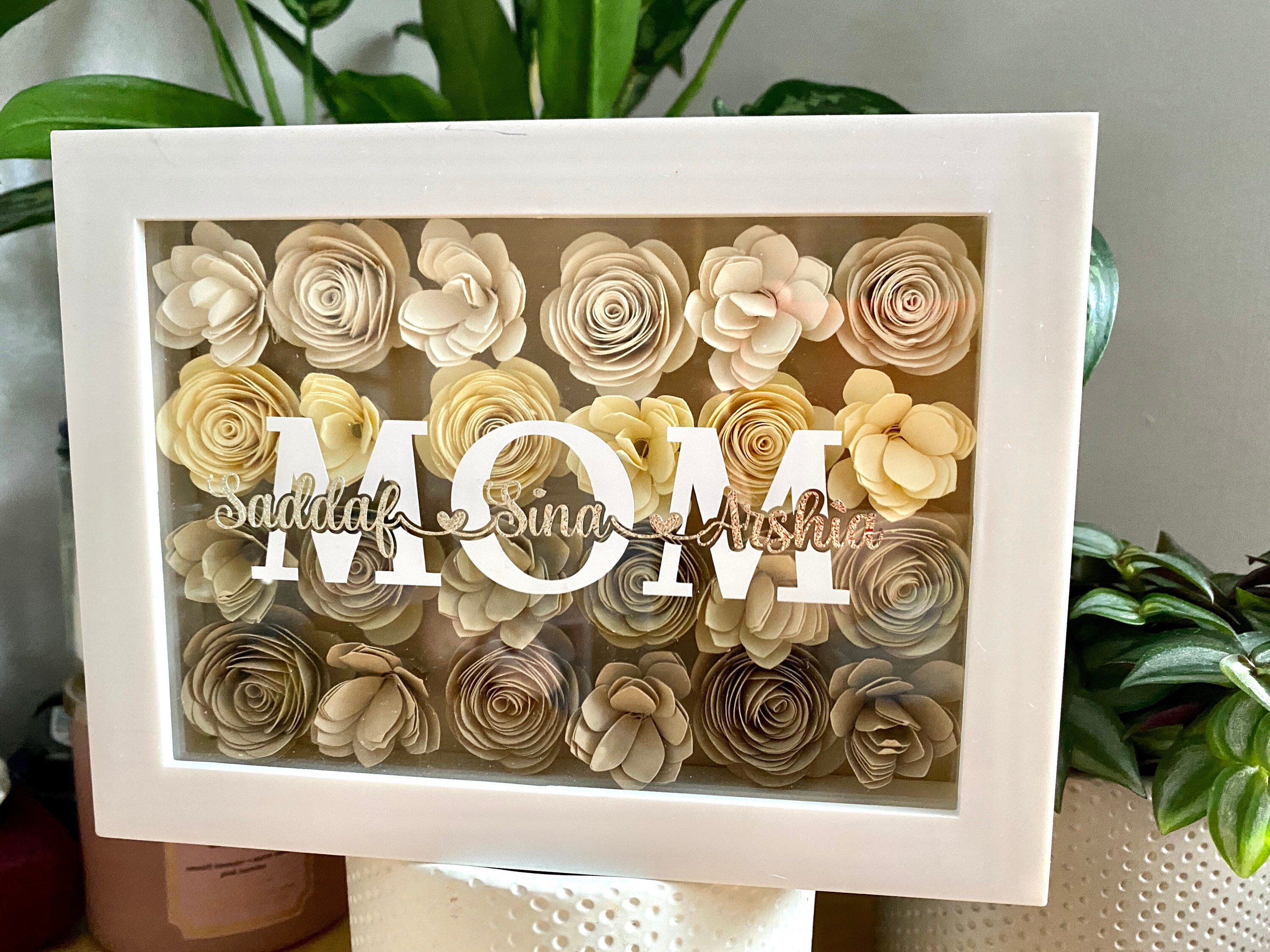 Personalized Mom Floral Shadow Box Paper Flower Rose White - Etsy