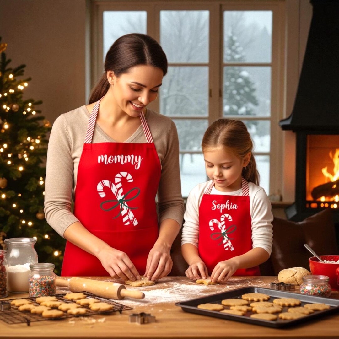 Personalized Candy Cane Christmas Apron Set for Kids and Adult ...
