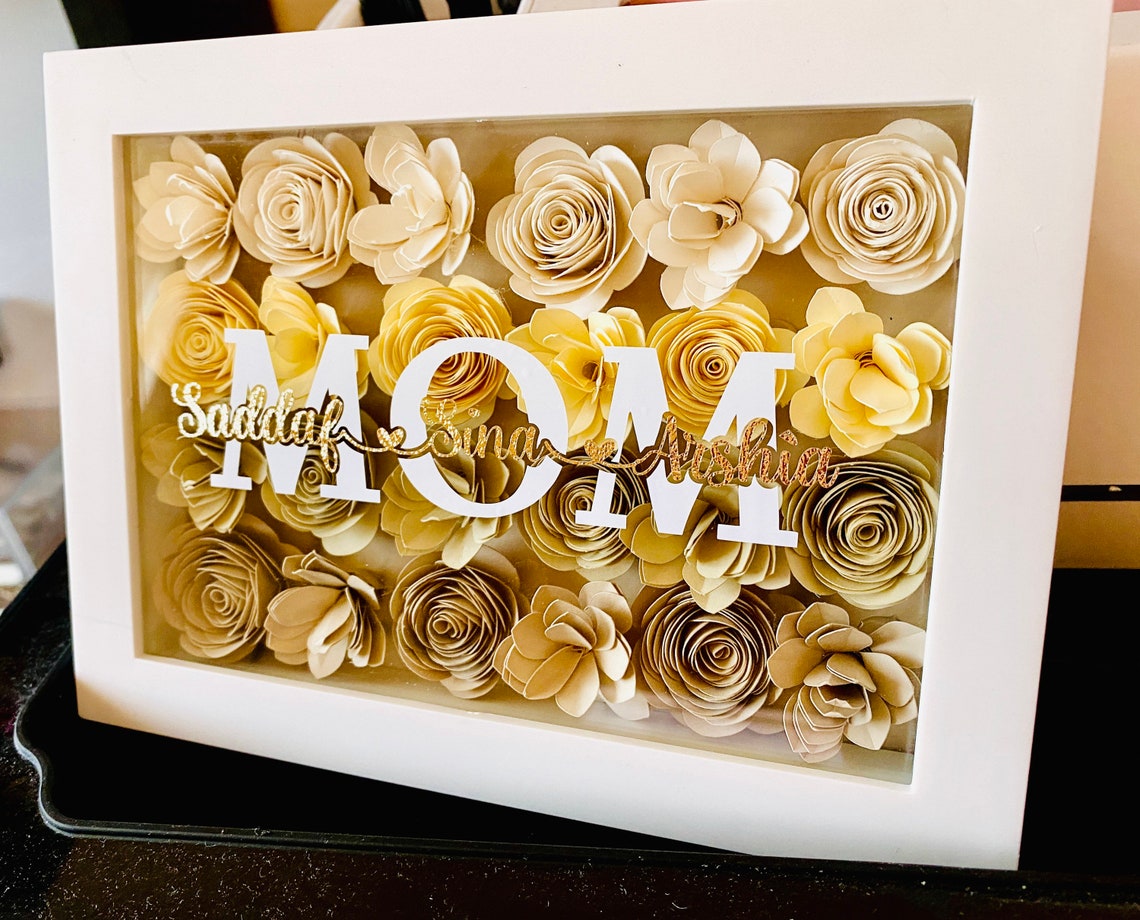 Personalized Mom Floral Shadow Box Paper Flower Rose White - Etsy