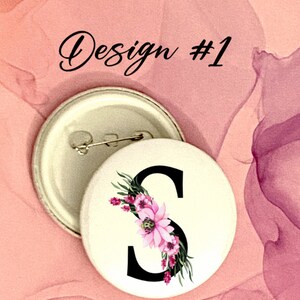 Personalized Initial Back Pin Button, Initial Badge, Floral Pin With ...