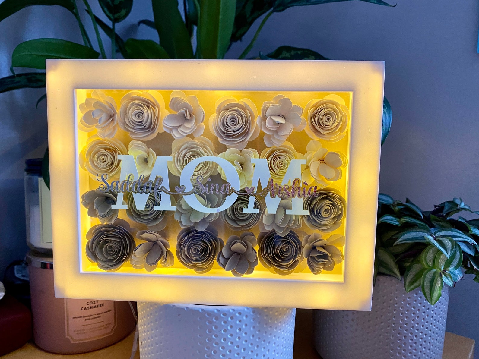 Personalized Mom Floral Shadow Box Paper Flower Rose White - Etsy