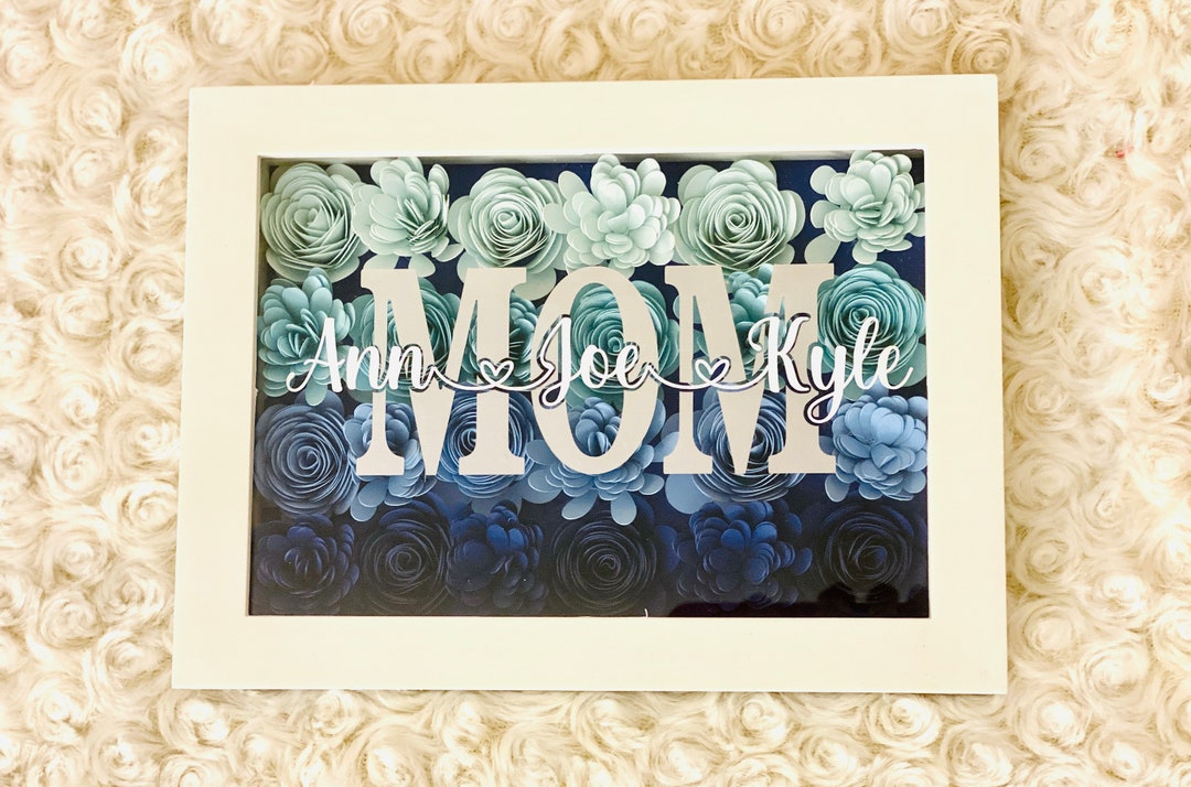 Personalized Mom Floral Shadow Box, Paper Flower Rose White 7x5 Shadow ...