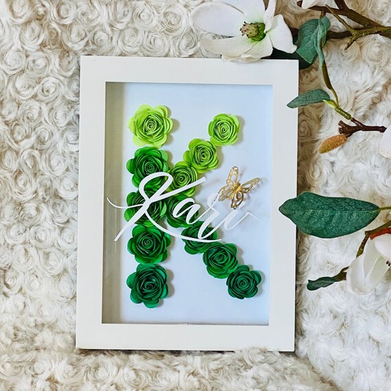 Personalized Paper Flower Initial With Name Shadow Box. Rolled - Etsy