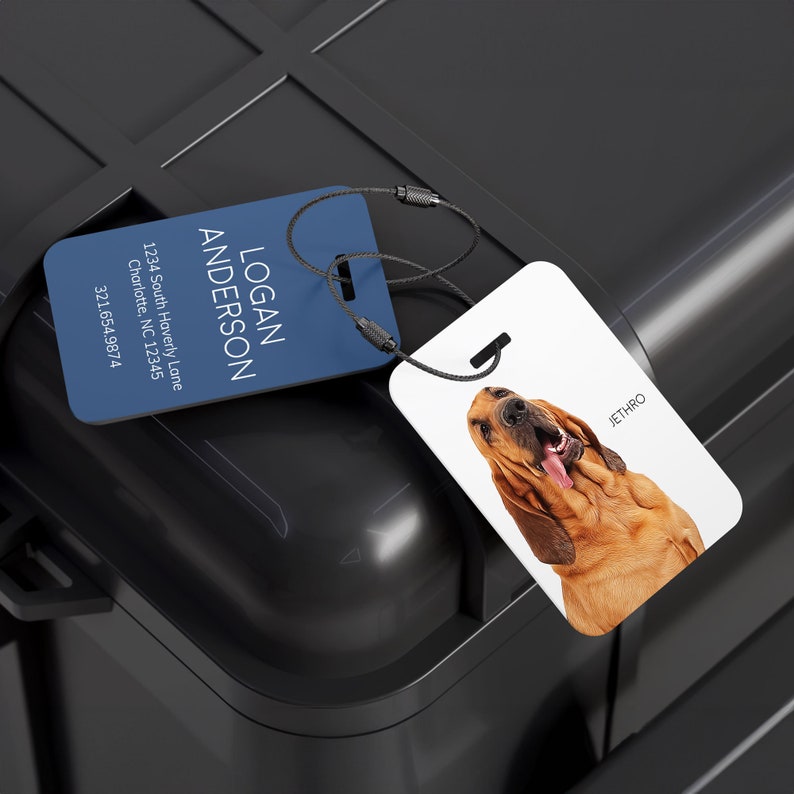 Dog Portrait Luggage Tag Photo Personalized Suitcase Tag Bloodhound ...