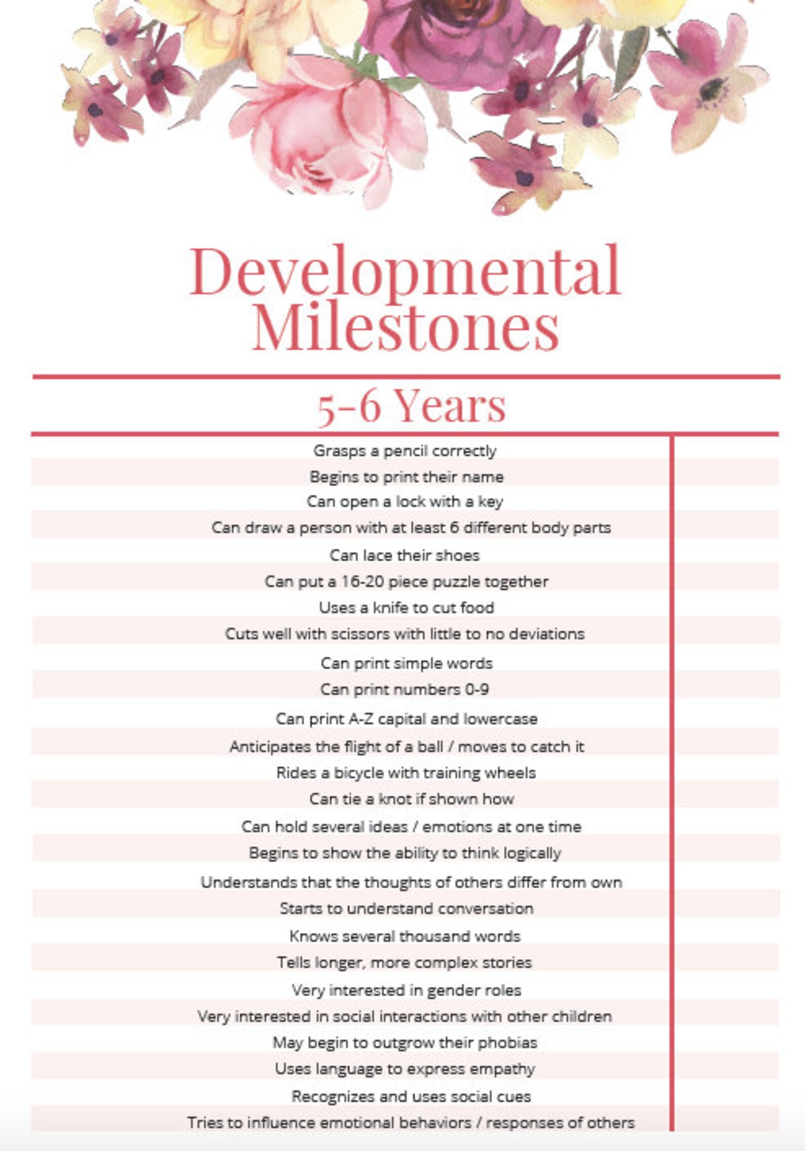 Developmental Milestones Checklist 0-6 Years | Etsy