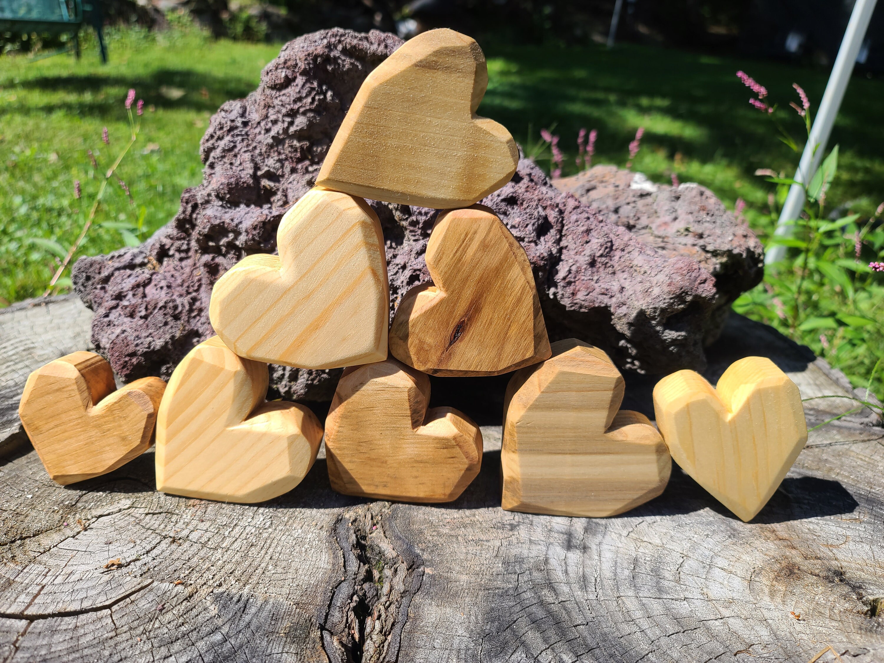 Set of 8 Wooden Balancing Heart Stones Building Blocks Natural - Etsy