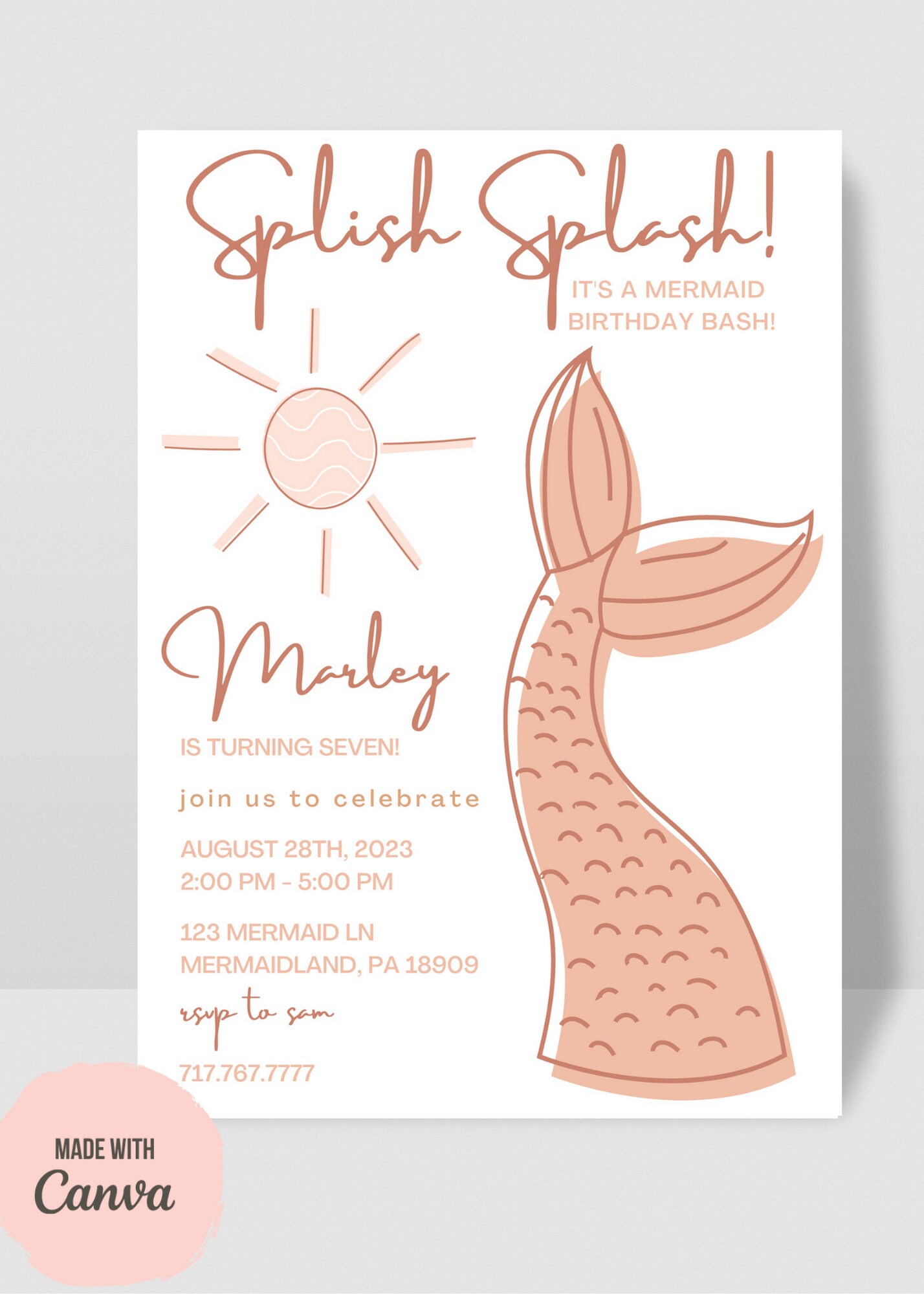 Splish Splash, Mermaid Birthday, Birthday Party, Girl, Summer, Editable ...