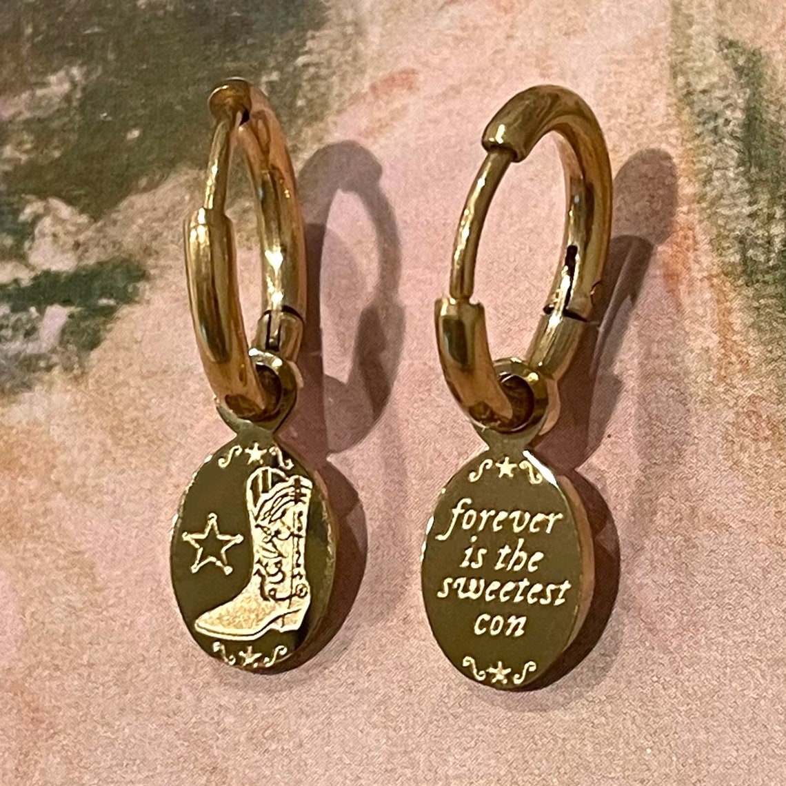 Forever Cowboy Dainty Double-sided Mini Hoop Earrings - Etsy