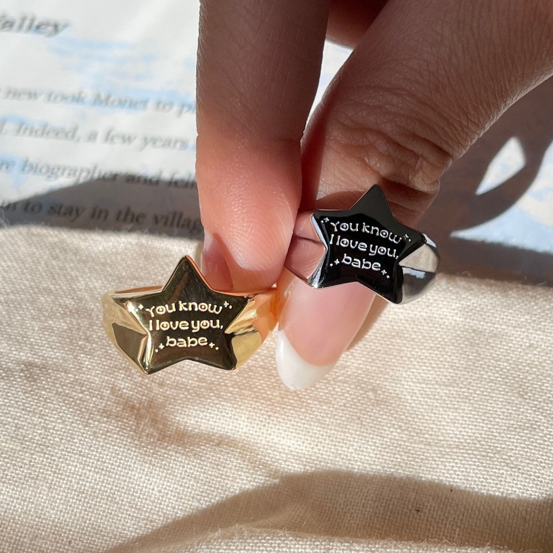 Star Love Ring - Engraved Star Signet Ring · Birthday Gift for Her ...