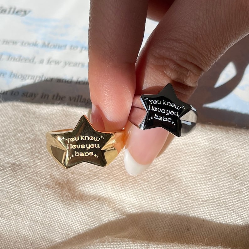 Star Love Ring Engraved Star Signet Ring - Etsy