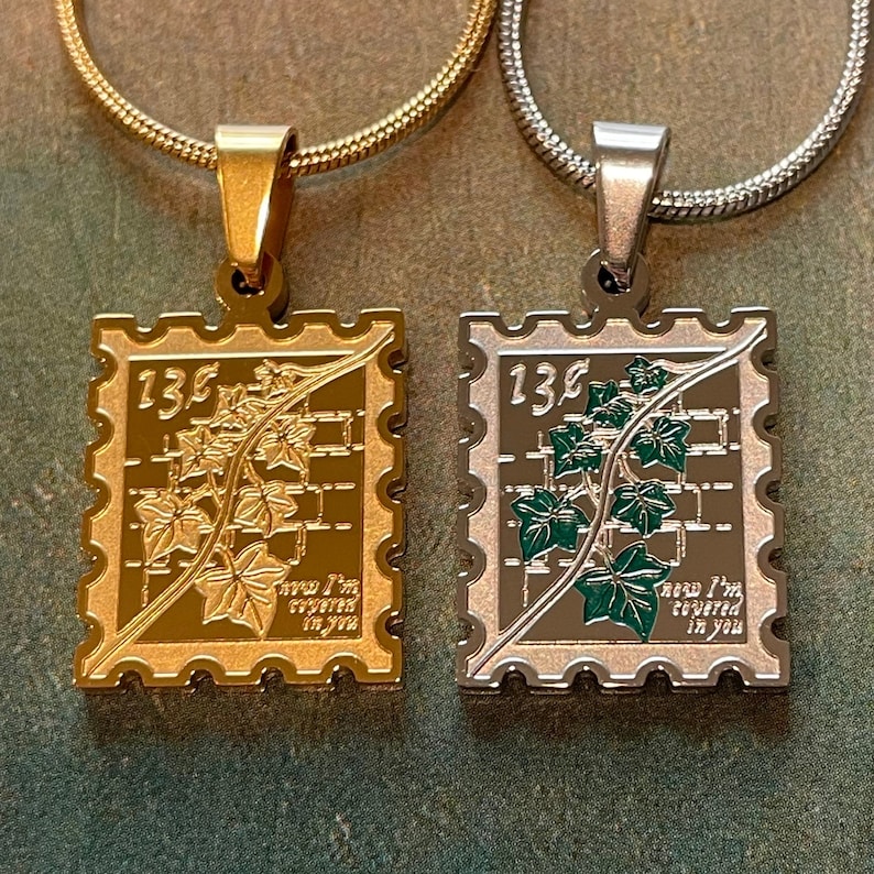 Ivy Stamp Double-sided Enamel Necklace - Etsy