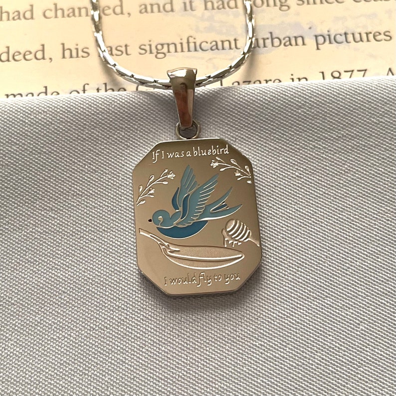 Bluebird Enamel Octagon Pendant Necklace · Stainless Steel Necklace ...