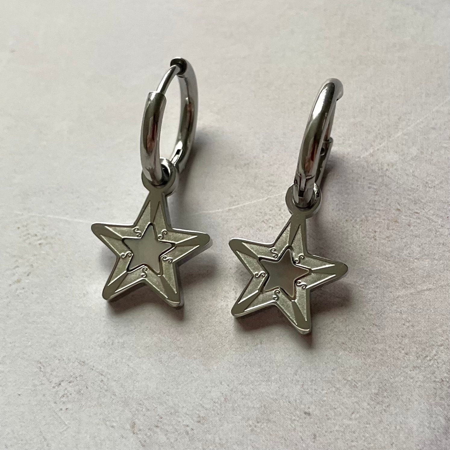 Stella Earrings - Back-to-back Shell Star Mini Hoop Earrings ...