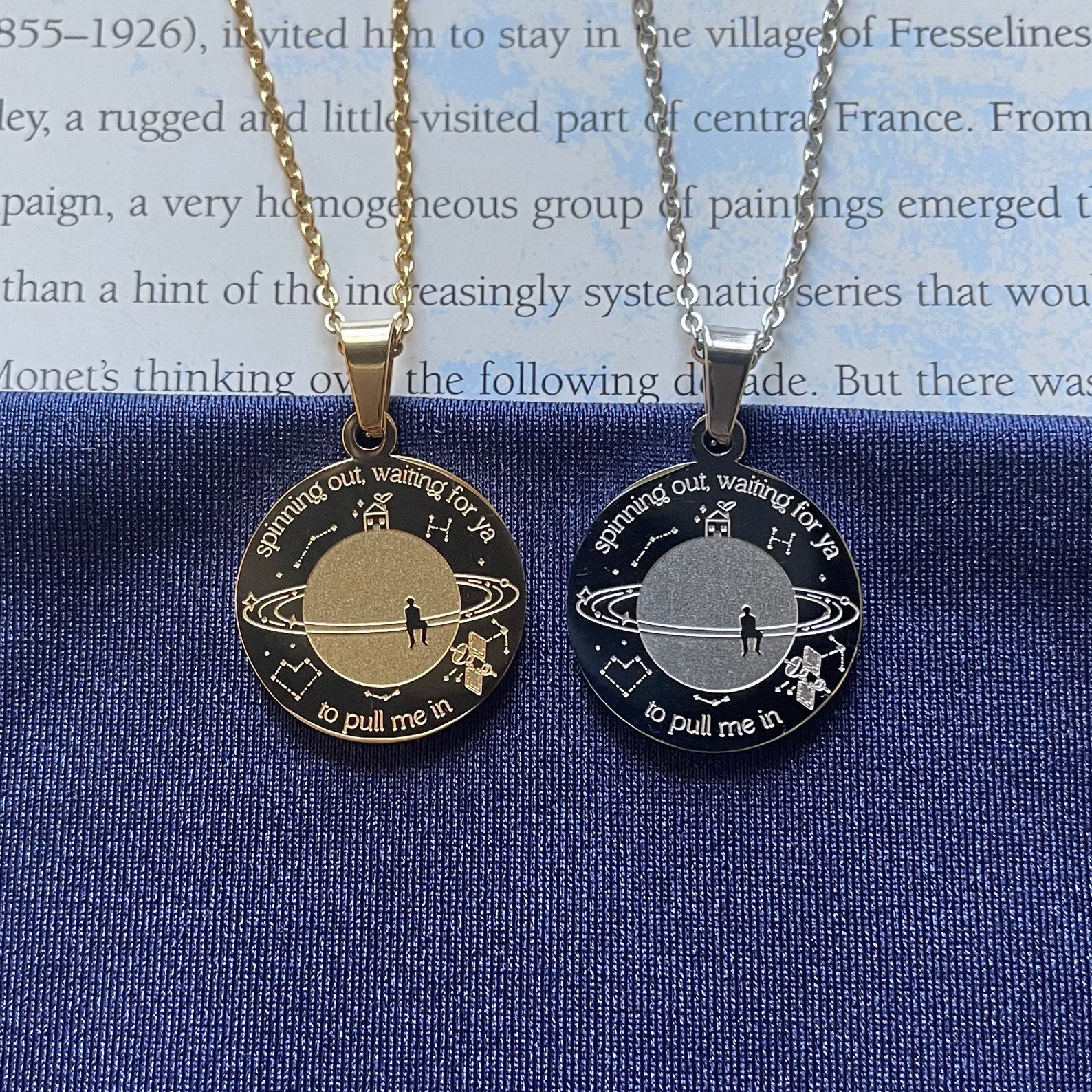 Spinning Out Necklace - Engraved Circle Chain Pendant Necklace ...